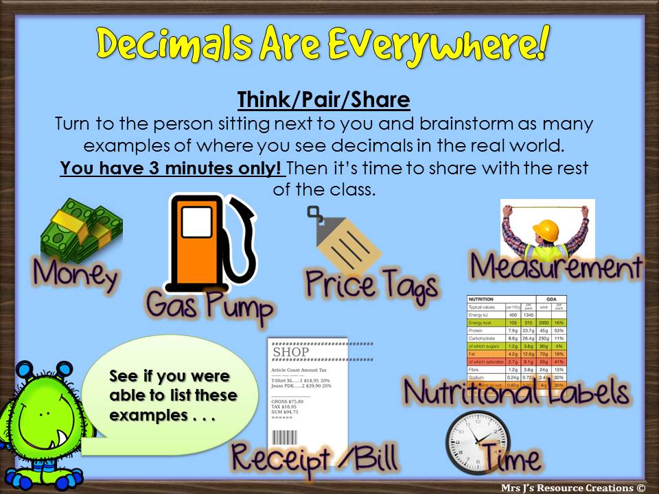Think/Pair/Share - Decimals are Everywhere! - JJ Resource Creations