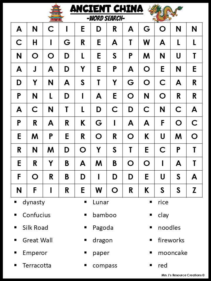 Ancient China Word Search Freebie | No Prep History Activity ...