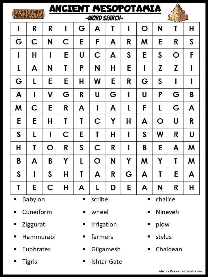 Ancient Mesopotamia Word Search Printable Freebie | Easy Prep PDF ...