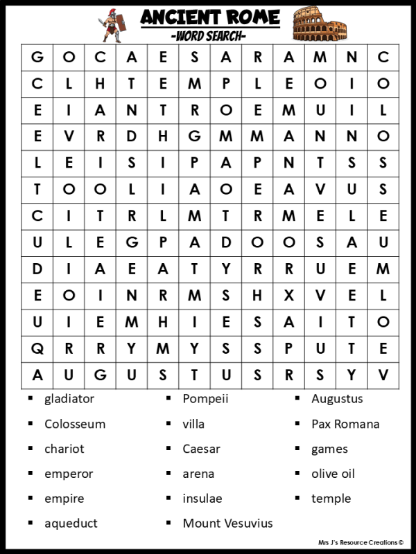 Ancient Rome Word Search Printable Freebie | Easy Prep PDF History ...