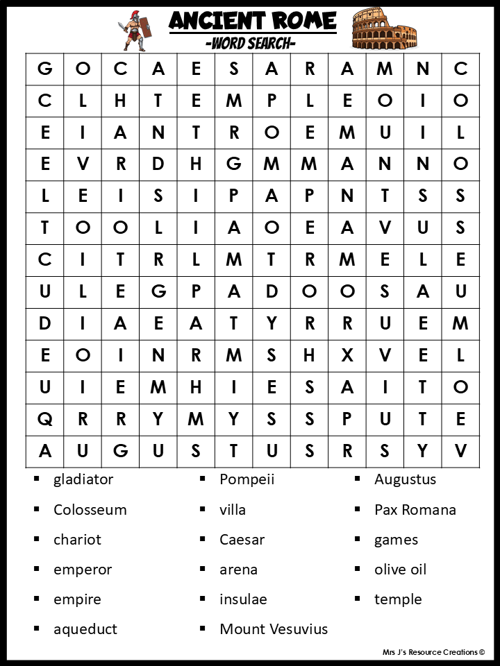 Ancient Rome Word Search Printable Freebie | Easy Prep PDF History ...