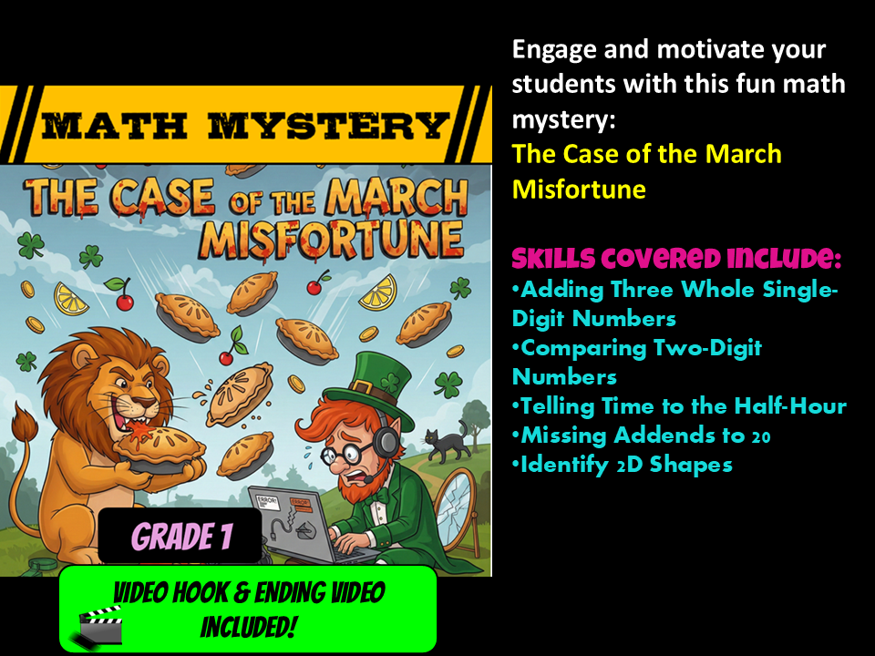 March 1st Grade Math Mystery Worksheets: March Misfortune