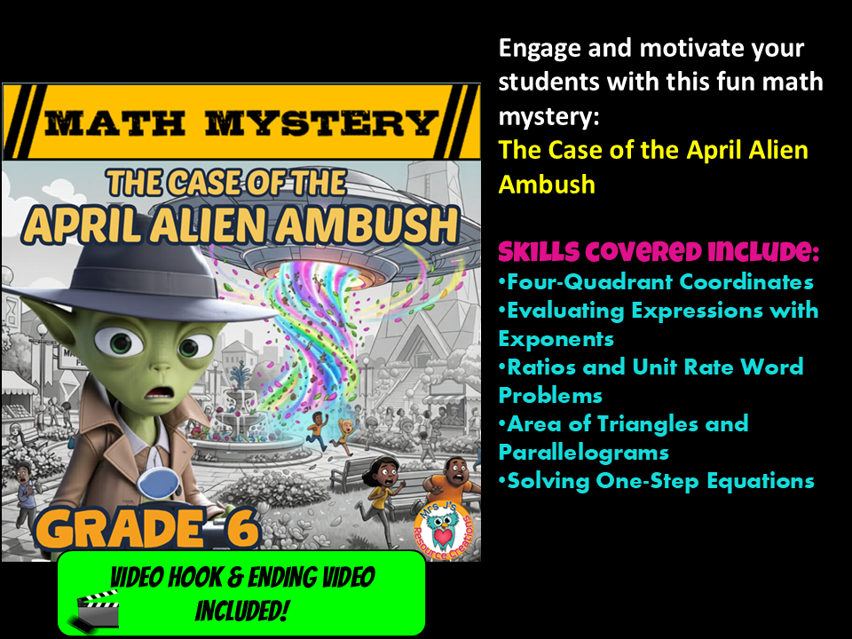 April 6th Grade Math Mystery Worksheets: April Alien Ambush